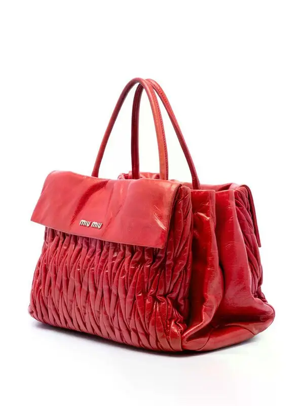 Miu Miu Matelassé Nappa Lux Bauletto Convertible Handbag Satchel - Red