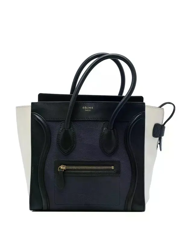 Celine Tricolor Leather Luggage Tote Bag - Blue