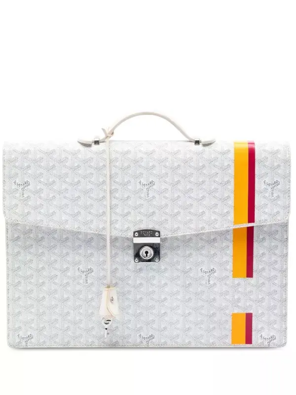 Goyard 2010 Ine Stripe Serviette Chypre Business Bag - White