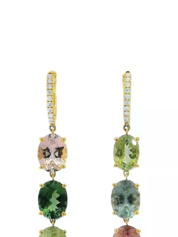 LISA NIK Asymmetric Tourmaline And Diamond Drop Earrings