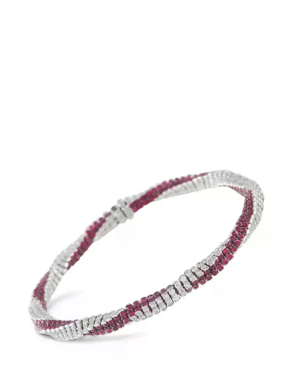 ASSAEL 18k White Gold Diamond And Ruby Snake Bracelet