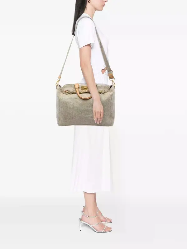 Prada 2013-2026 Raffia Lino Fringe Shopping Tote Satchel - Neutrals