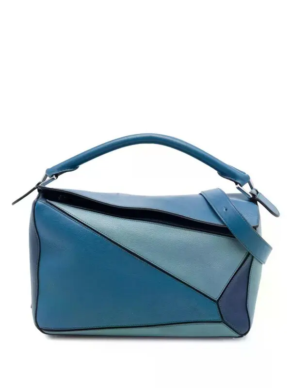 Loewe 2018 Medium Tricolor Calfskin Puzzle Satchel - Blue