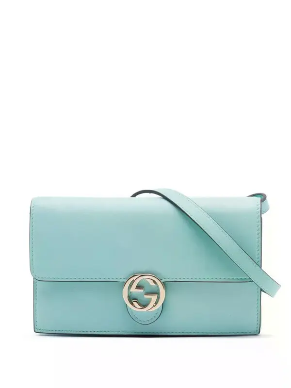 Gucci 2000-2015 Calfskin Interlocking G Dollar Wallet On Strap Crossbody Bag - Blue