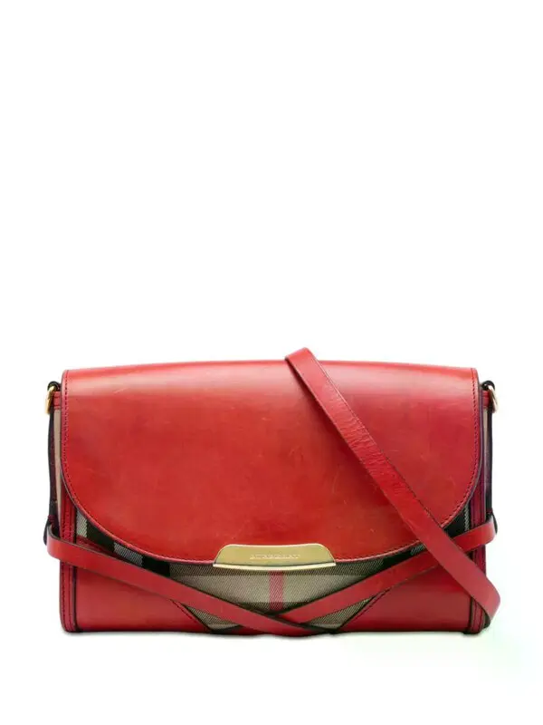 Burberry 2000-2017 Leather And House Check Canvas Bridle Abbott Crossbody Bag - Brown