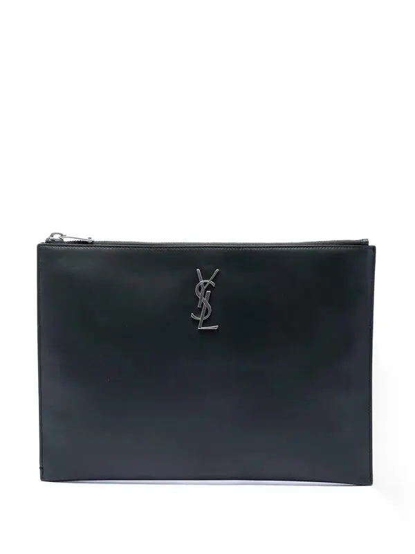 Saint Laurent 2018 Leather Monogram Ipad Case Clutch Bag - Blue