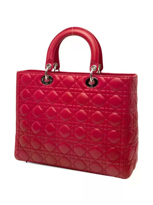 Dior Large Lambskin Cannage Lady Satchel - Red