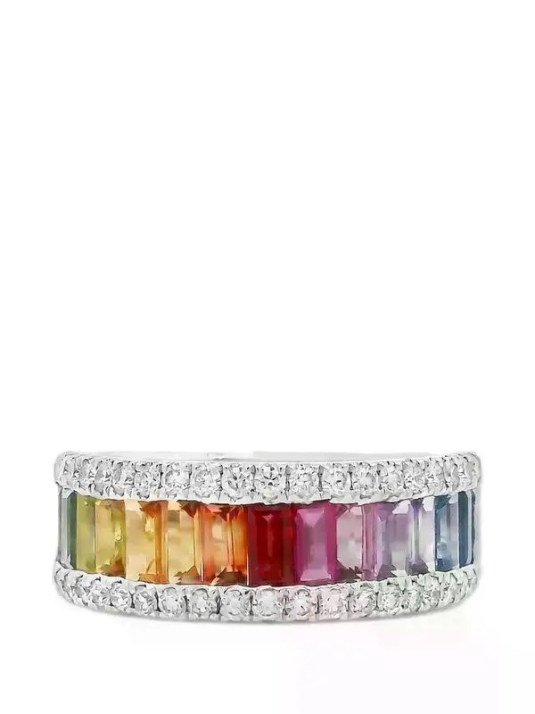 LISA NIK Rainbow Sapphire And Diamond Band Ring - Silver