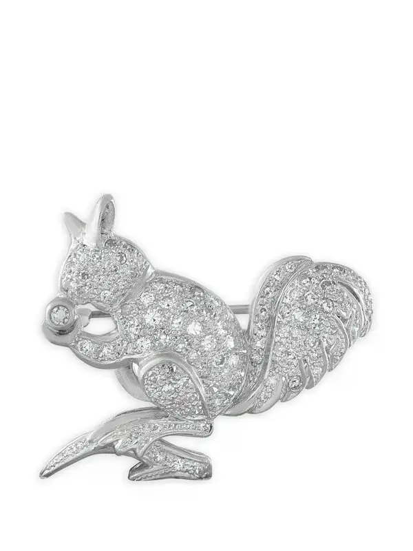 LB EXCLUSIVE 18k White Gold And Platinum Diamond Squirrel Brooch - Silver