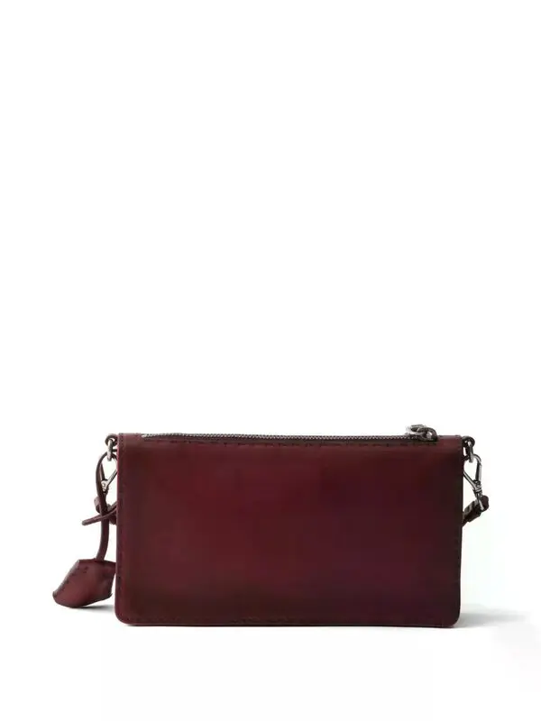 Prada Antiqued Leather Pouch With Padlock Detail - Red