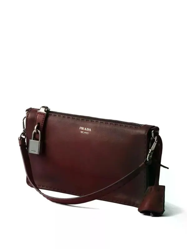 Prada Antiqued Leather Pouch With Padlock Detail - Red