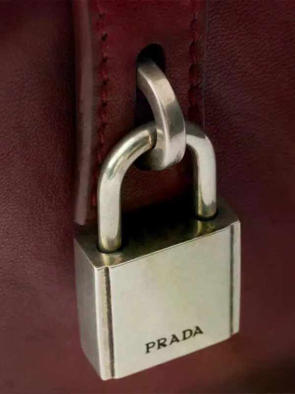 Prada Antiqued Leather Pouch With Padlock Detail - Red
