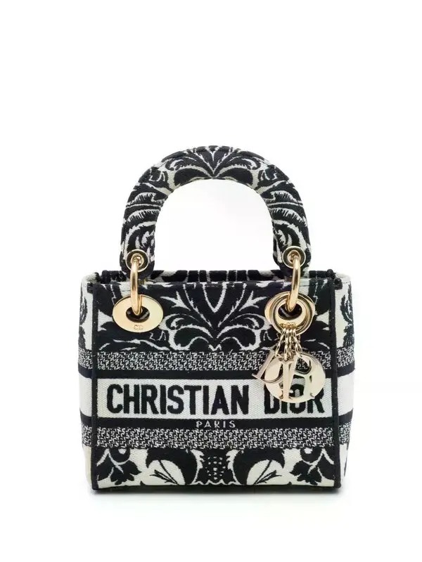 Dior 2022 Mini Embroidered Canvas Petites Fleurs Lady D Lite Satchel - Black