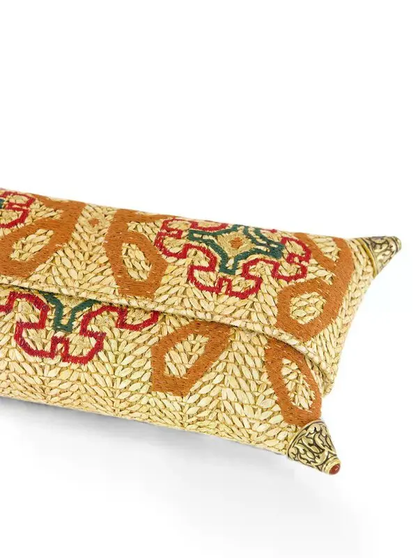BAVASH DESIGN Felix Embroidered Straw-effect Clutch Bag - Neutrals