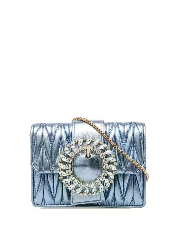 Miu Miu Matelassé Metallic Nappa Crystal Embellished Crossbody Bag - Blue