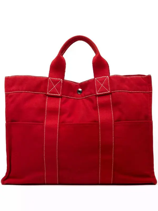 Hermès Canvas Sac Deauville Mm Tote Bag - Red