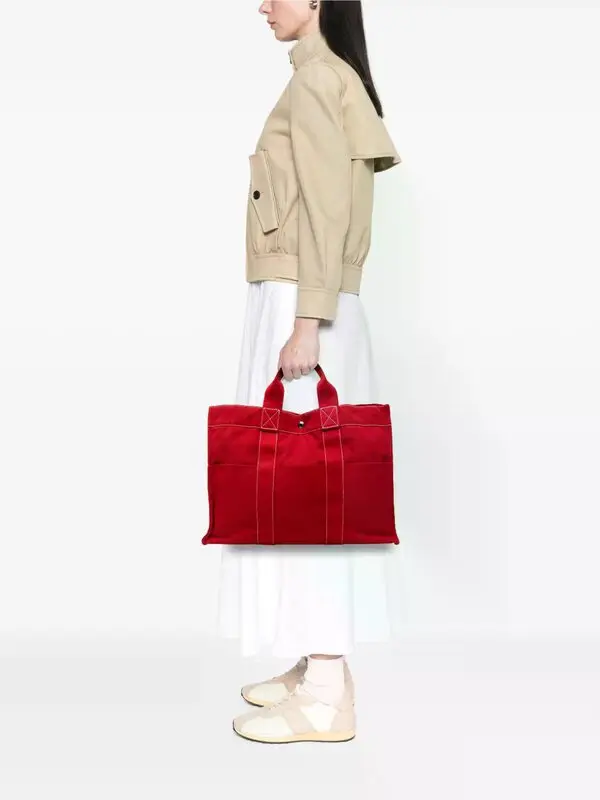 Hermès Canvas Sac Deauville Mm Tote Bag - Red