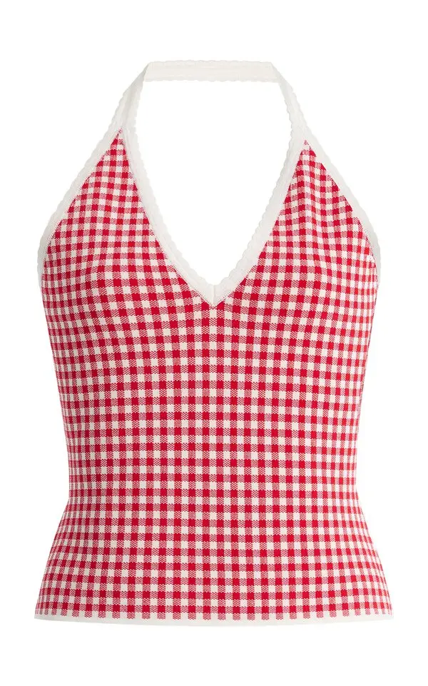 Posse Micah Gingham Knit Halter Top - Red