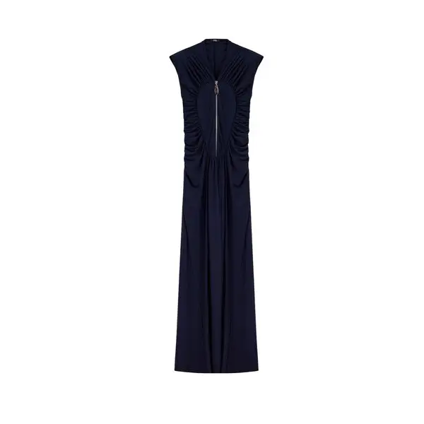 NOCTURNE Zip-front Draped Maxi Dress - Blue