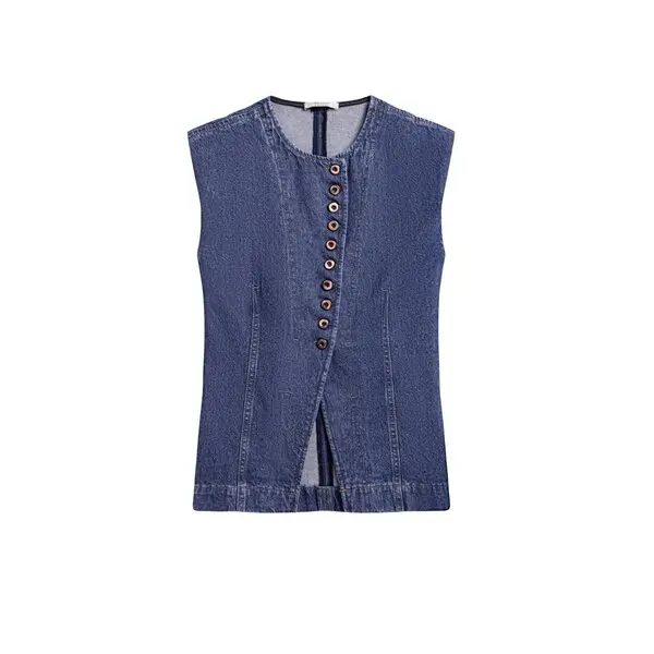 NOCTURNE Sleeveless Button-front Denim Vest