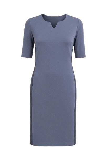 CONQUISTA Stretch Fabric Shift Dress With Faux Leather Panels - Blue