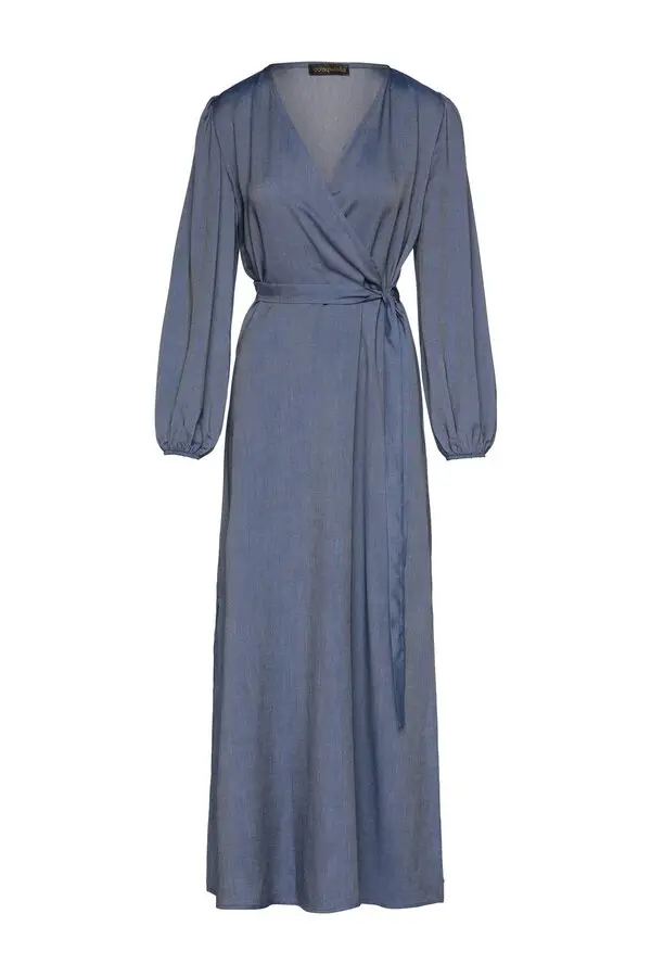CONQUISTA Faux Wrap Maxi Dress - Blue