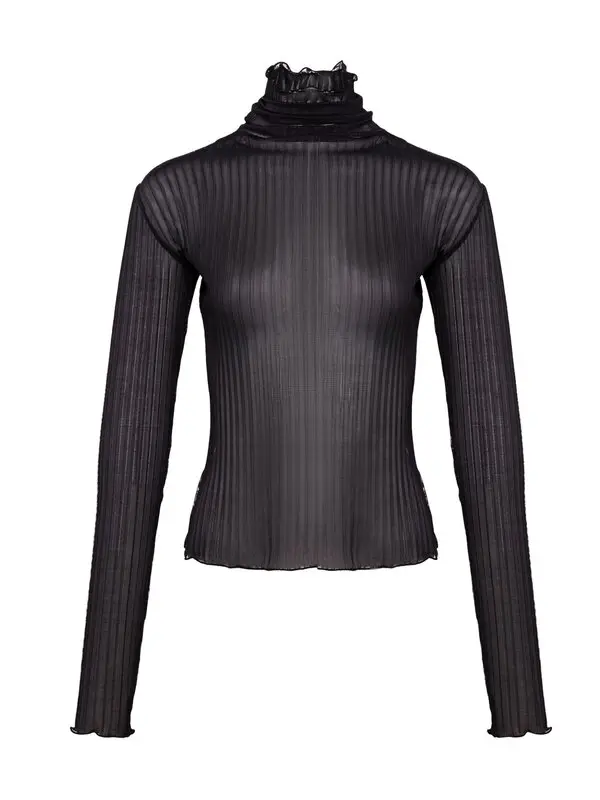 CENTRE PIECE Arden Sheer Plissé Top - Black