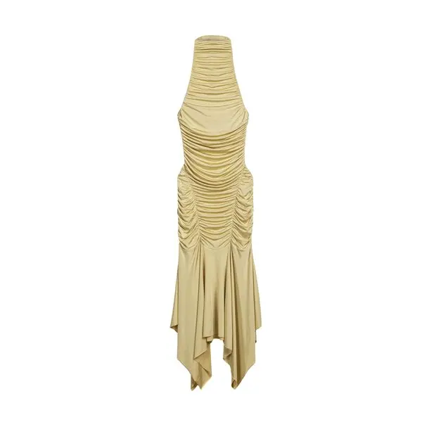 NOCTURNE Ruched Halter Midi Dress - Yellow