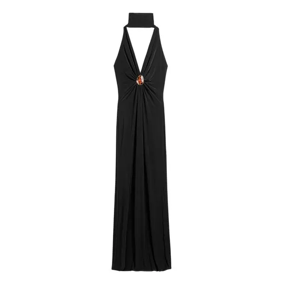 NOCTURNE Halter-neck Draped Maxi Dress - Black