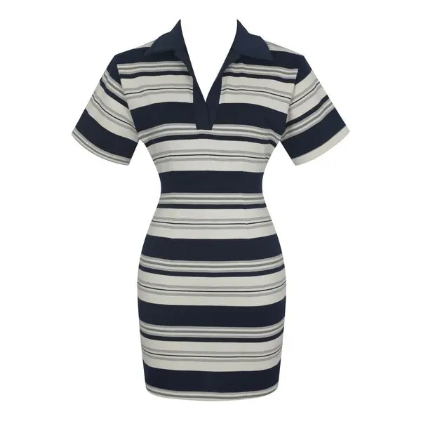 MISS CIRCLE NEW YORK Whitley Navy & Ivory Striped Collared Mini Dress - Blue/white