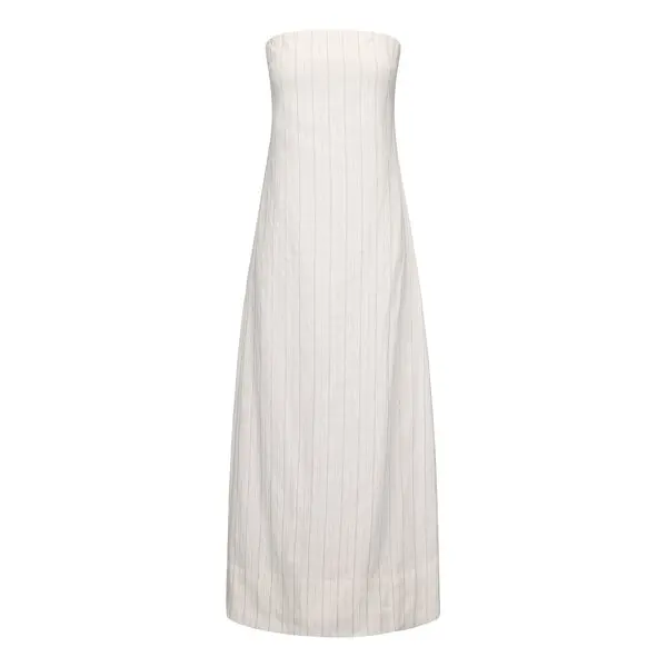 NUAJE NUAJE Rhea Strapless Midi Linen Dress In Stripe - White