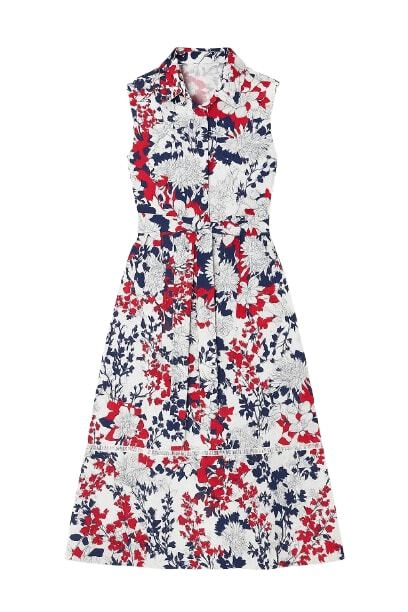 CONQUISTA Sleeveless Floral Print Midi Dress With Belt