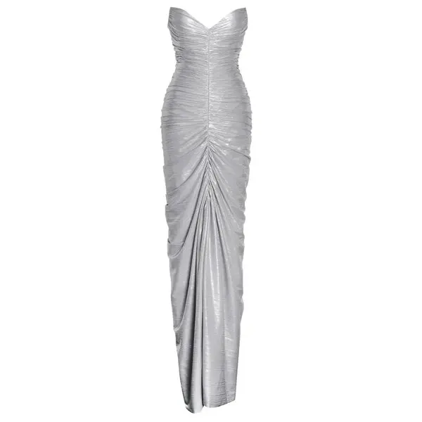 MISS CIRCLE NEW YORK Sable Ruched Glitter Mermaid Gown - Silver