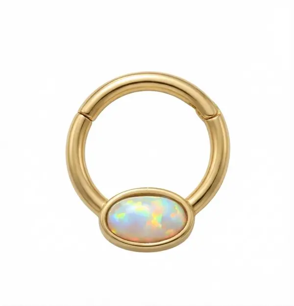 Zahav Jewelry 10k Solid 16g 8mm Oval Opal Clicker Hoop - Gold