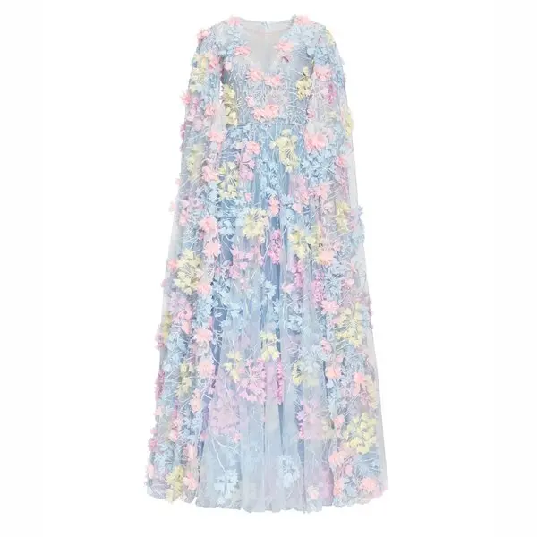 MATSOUR'I Hortensia Maxi Dress With Detachable Sleeves - Blue