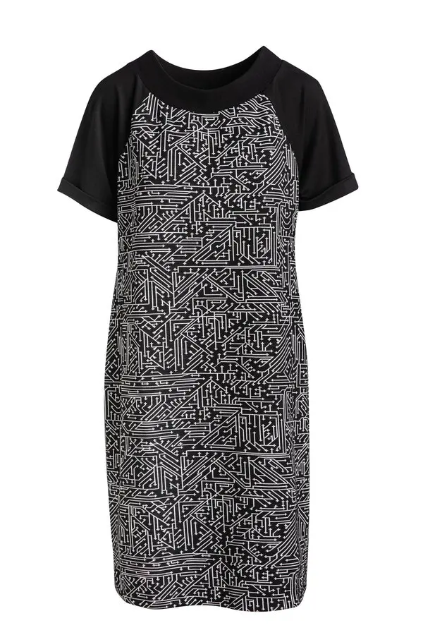 CONQUISTA A-line Knit Dress With Contrasting Panels - Black