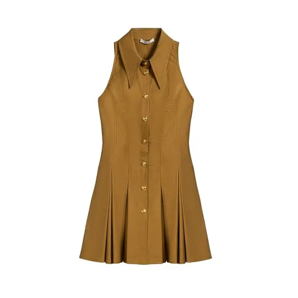 NOCTURNE Sleeveless Pleated Mini Dress - Brown