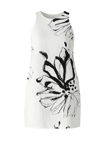 CONQUISTA Sleeveless Floral Print Linen Blend Dress - Black