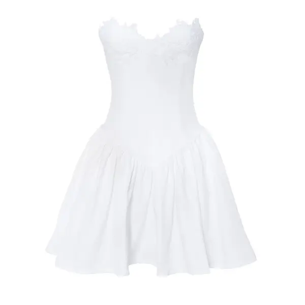 MISS CIRCLE NEW YORK Sacha Lace Drop Waist Corset Mini Dress - White