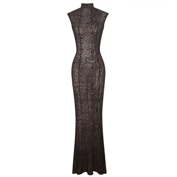 MISS CIRCLE NEW YORK Tyanna Mocha Burnout Velvet Mermaid Maxi Dress - Brown