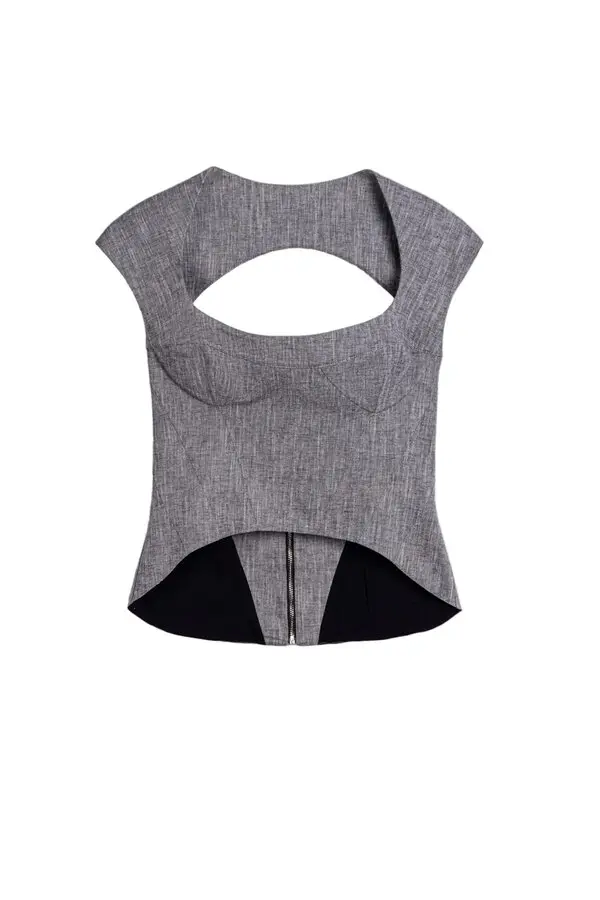 NOCTURNE Open-back Tailored Top - Grey