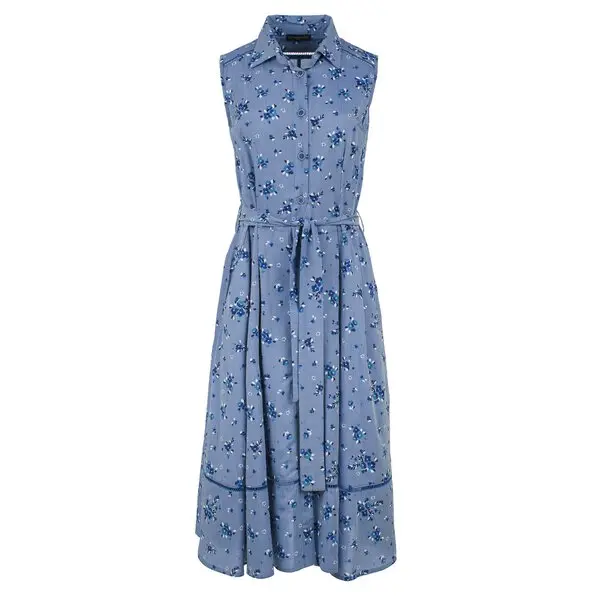 CONQUISTA Indigo Floral Button Detail Dress - Blue