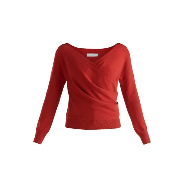 PAISIE Knitted Wrap Top With Long Sleeves