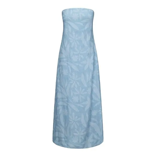 NUAJE NUAJE Rhea Strapless Midi Linen Dress - White/blue
