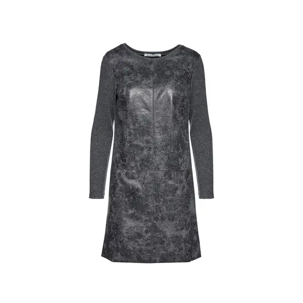 CONQUISTA Knit Dress With Faux Leather Front - Grey