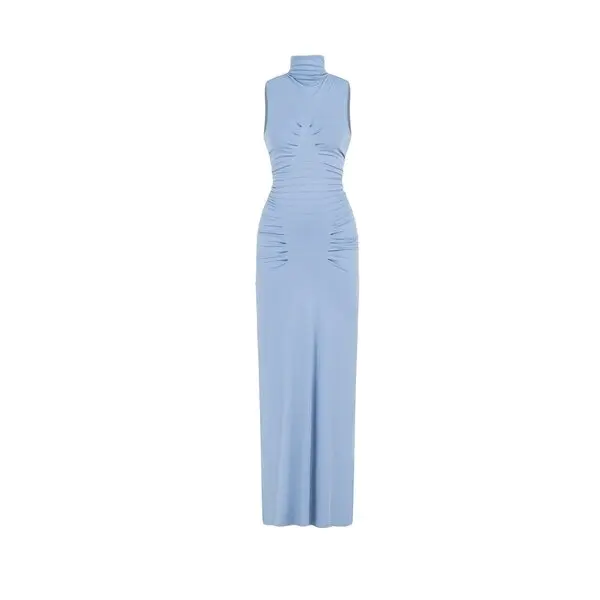NOCTURNE Ruched High-neck Maxi Dress - Blue