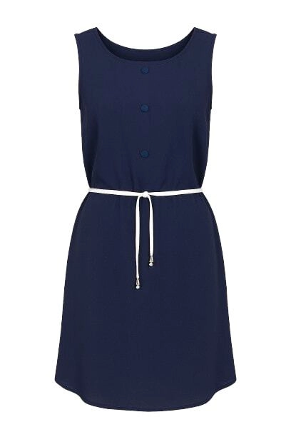 CONQUISTA Solid Colour Straight Dress With Belt