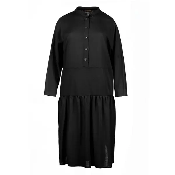 CONQUISTA Oversized Midi Dress With Mandarin Collar And Button Placket