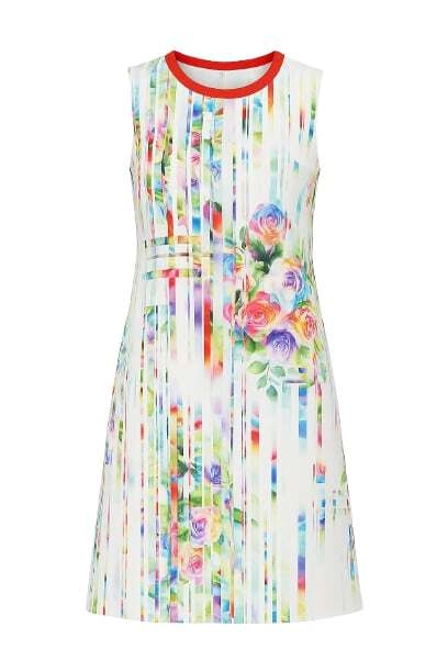 CONQUISTA Sleeveless Pleated Print Dress - Red