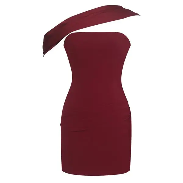 MISS CIRCLE NEW YORK Ovelia Crimson Satin Ribbon Strapless Mini Dress - Red